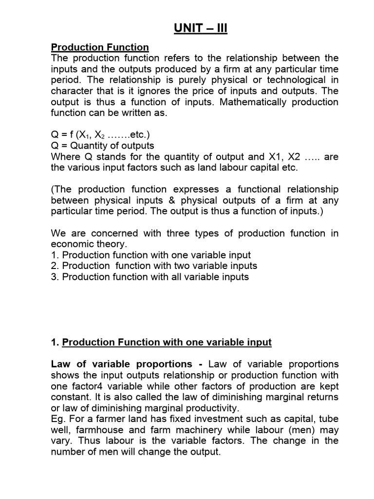 Unit - Iii (Efm) | PDF | Production Function | Supply (Economics)