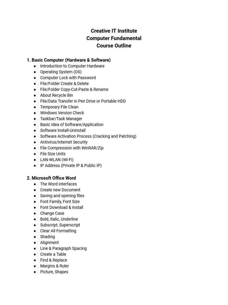 Computer Fundamentals Course Outline | PDF | Computers