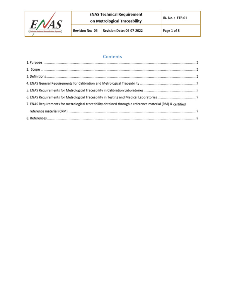 ETR 01 On Metrological Traceability Rev 3 | PDF | Metrology | Calibration