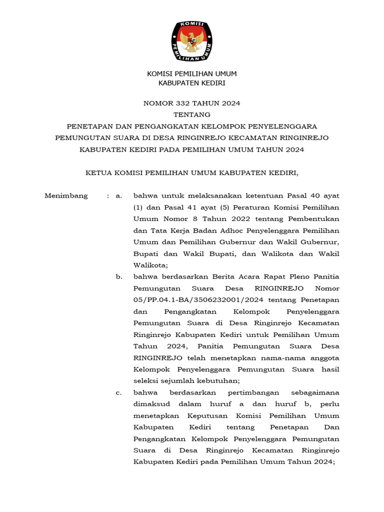 Format Keputusan Pengangkatan KPPS | PDF