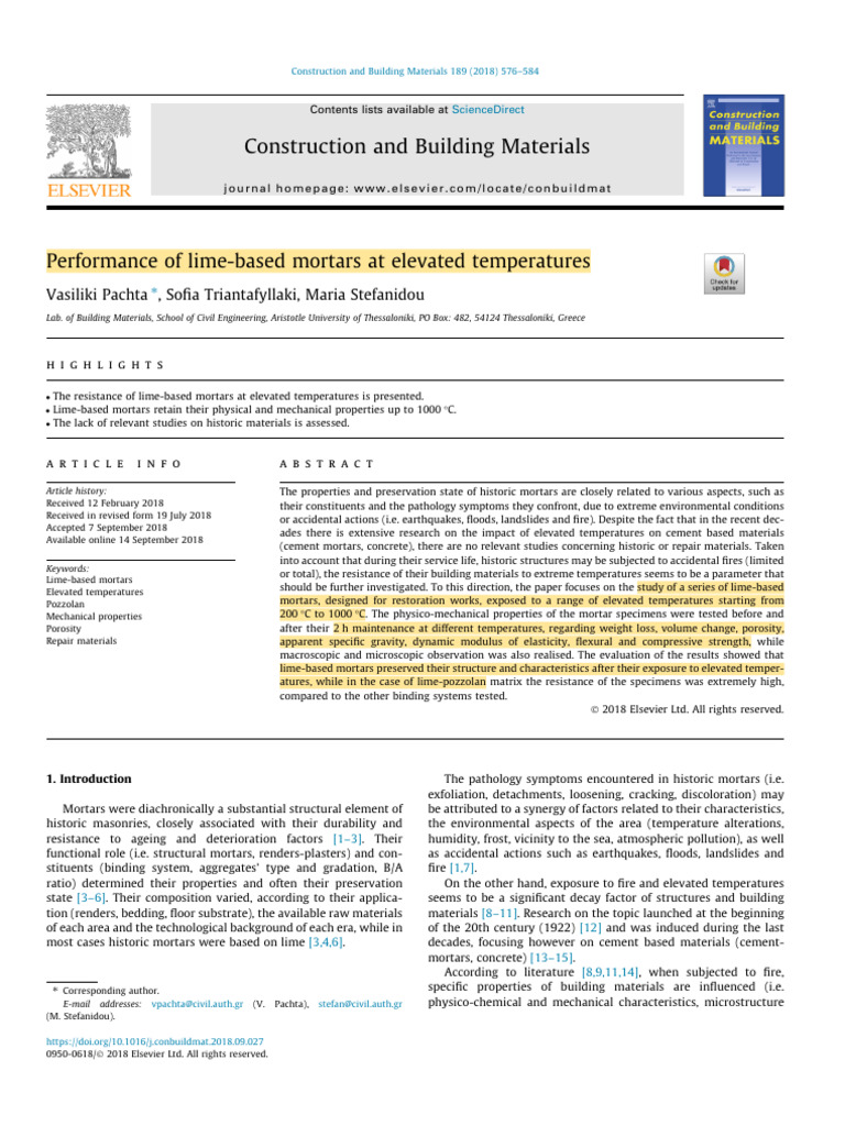 Performance of Lime-Based Mortars at Elevated Temperatures | PDF ...