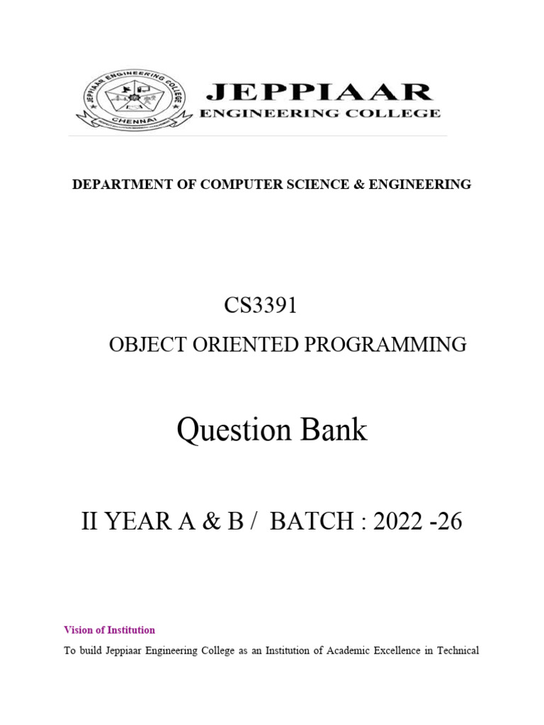 CS3391 Object Oriented Programming | PDF | Class (Computer Programming ... CS3391 Object Oriented Programming | PDF | Class (Computer Programming ...