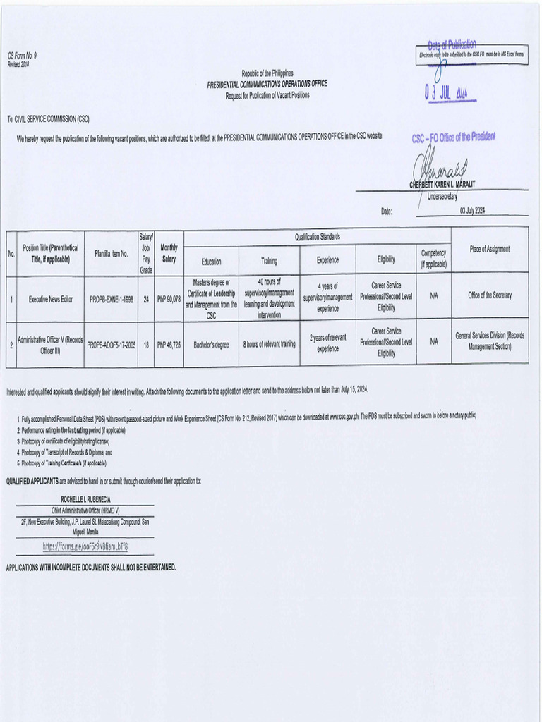 Publication Received From CSC 03 July 2024 | PDF