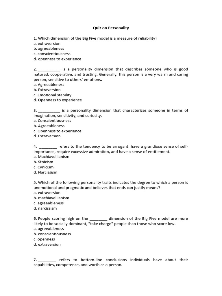 Big Five Personality Quiz | PDF