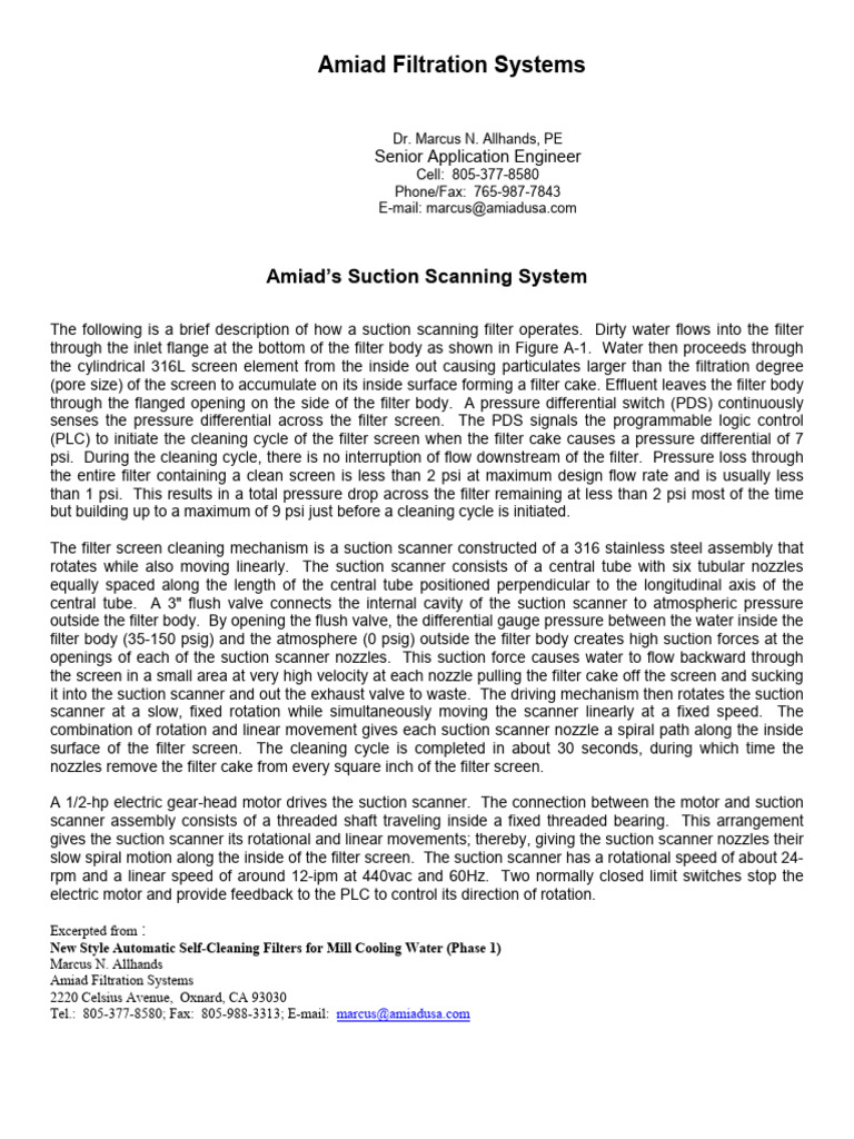 Suction Scanning Filter Operation Guide | PDF | Filtration | Valve