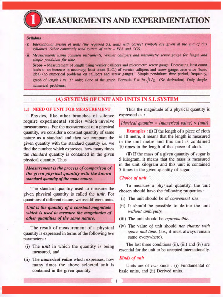 class-9-selina-physics-chapter-1-measurements-and-experimentation | PDF