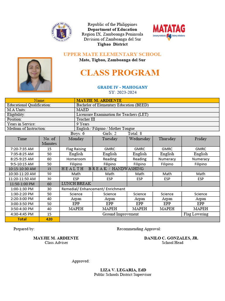 Class Program 2023-2024 - Grade 4, 5, 6 and Grades 2&3 | PDF | Public ...