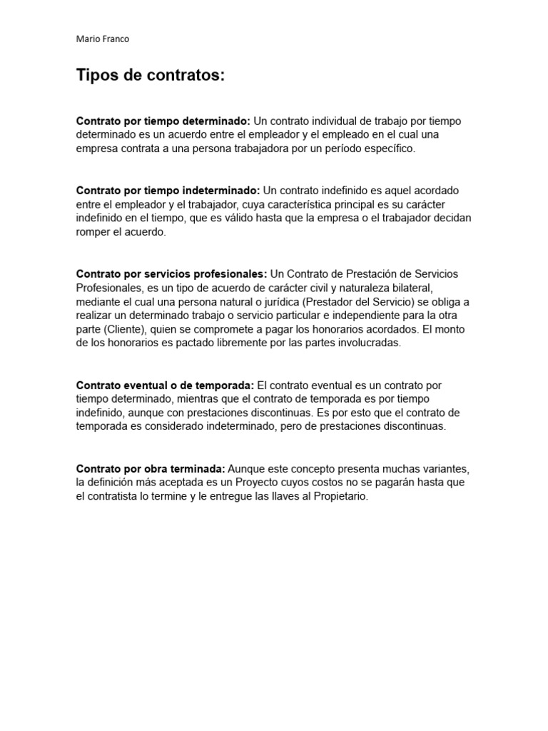 Tipos de Contratos | PDF