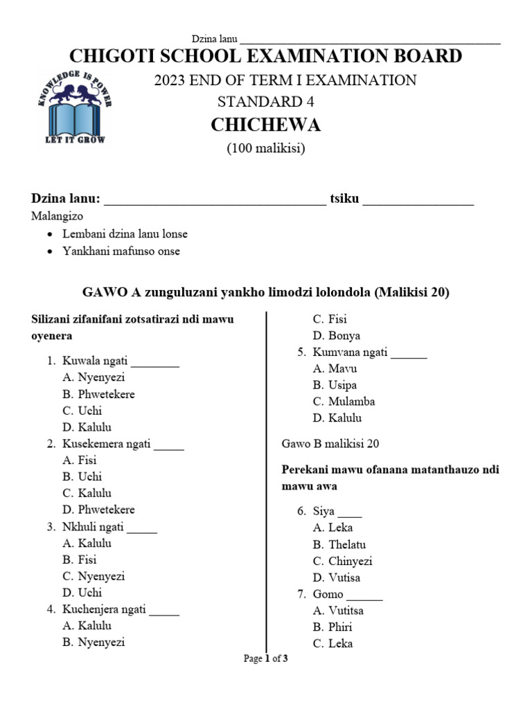std 4 chichewa | PDF