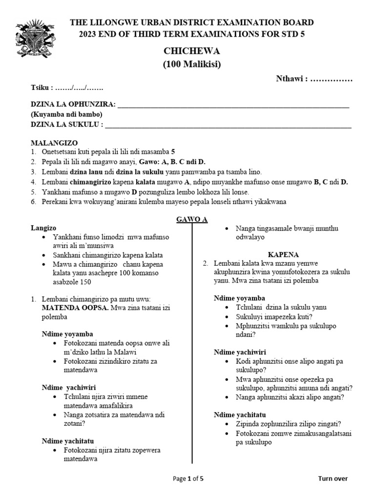 STD 5 Chichewa Edited | PDF | Languages Of Africa | Linguistics