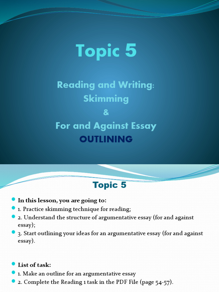 Topic 5 - Outlining Discussion Essay (For and Against) | PDF | Speed ...
