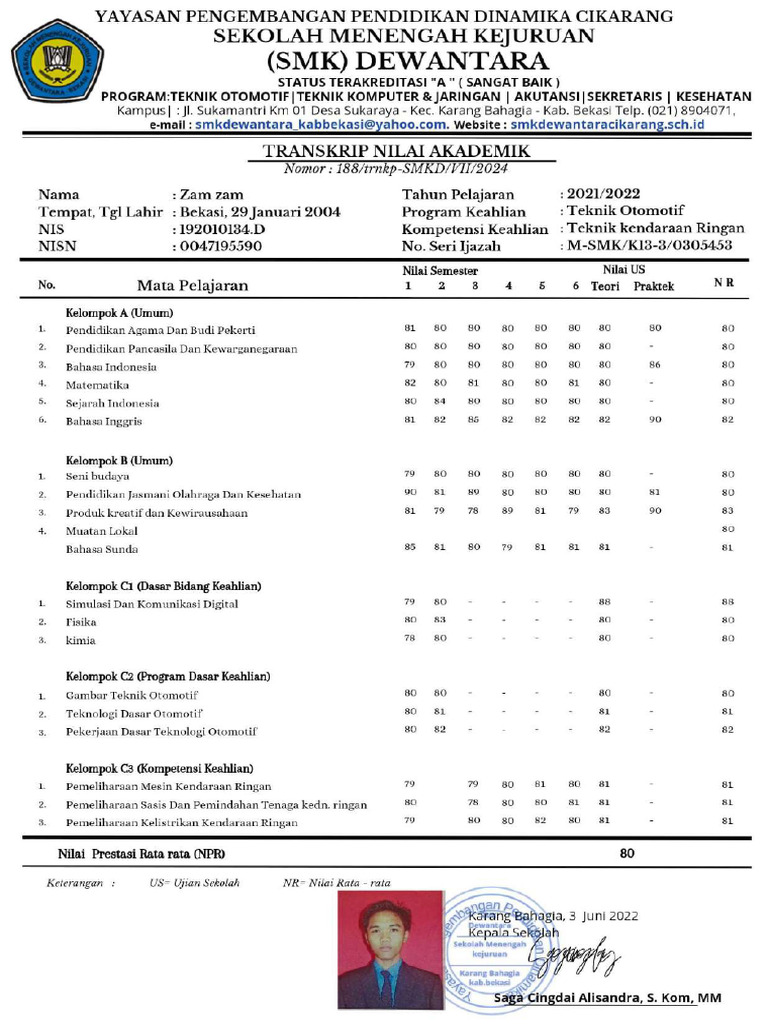 Transkrip Nilai | PDF