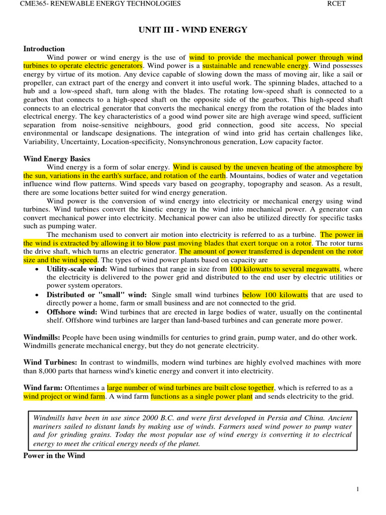 Unit 3 - wind energy notes NEW | Download Free PDF | Wind Turbine ...