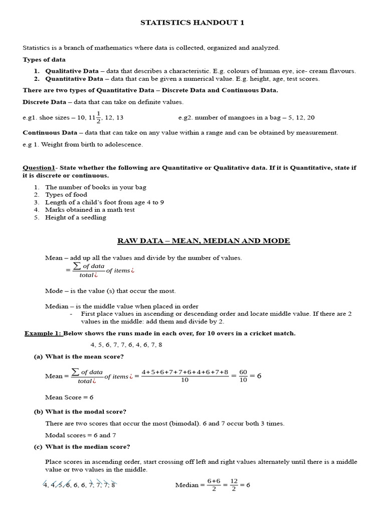 Statistics Pt. 1 | PDF | Mode (Statistics) | Mean