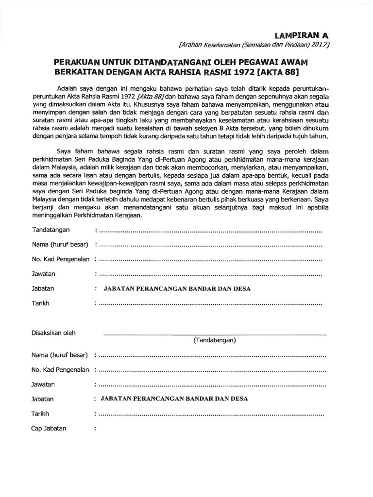 Borang Akta Rahsia Rasmi 1972 | PDF