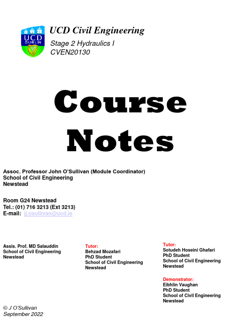 UCD Civil Engineering Hydraulics Course | PDF | Fluid Mechanics | Viscosity