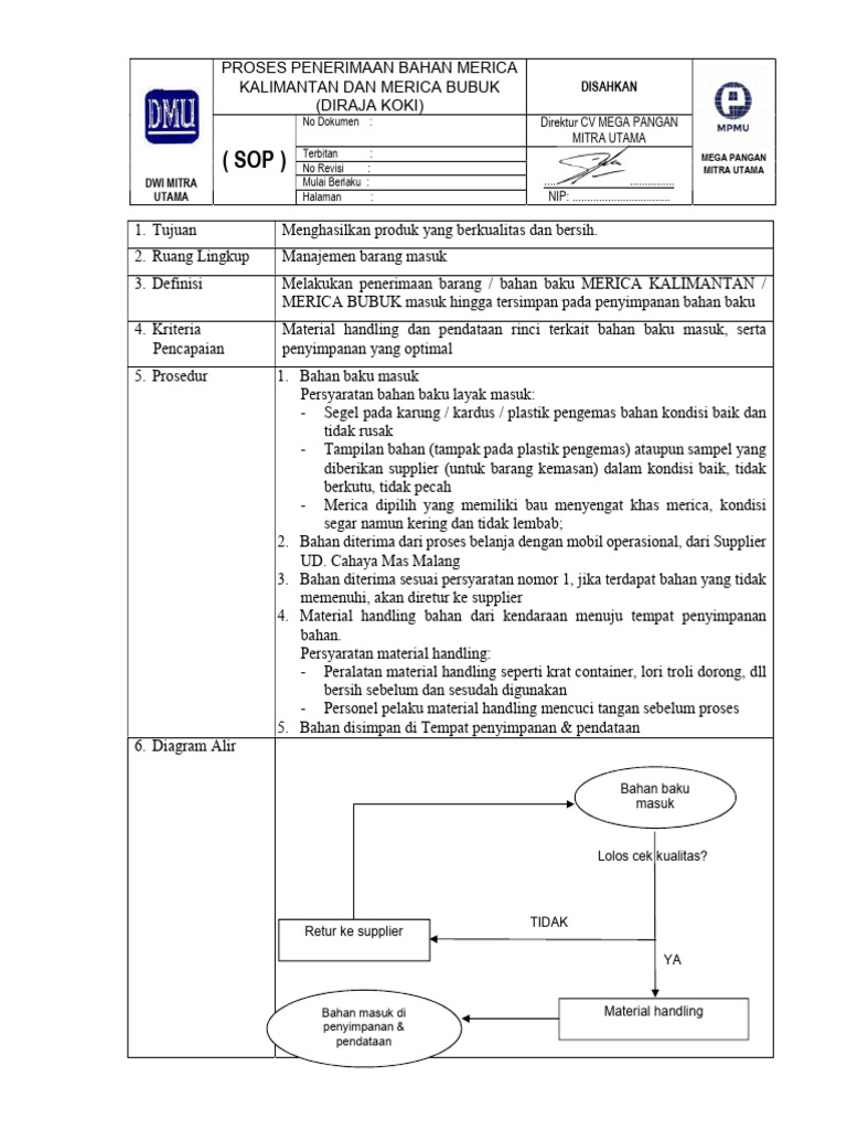 SOP DMU Penerimaan MERICA | PDF