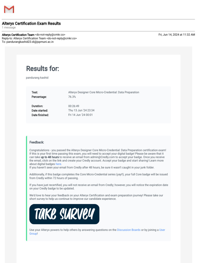 Alteryx Certification Exam Results | PDF | Internet | World Wide Web