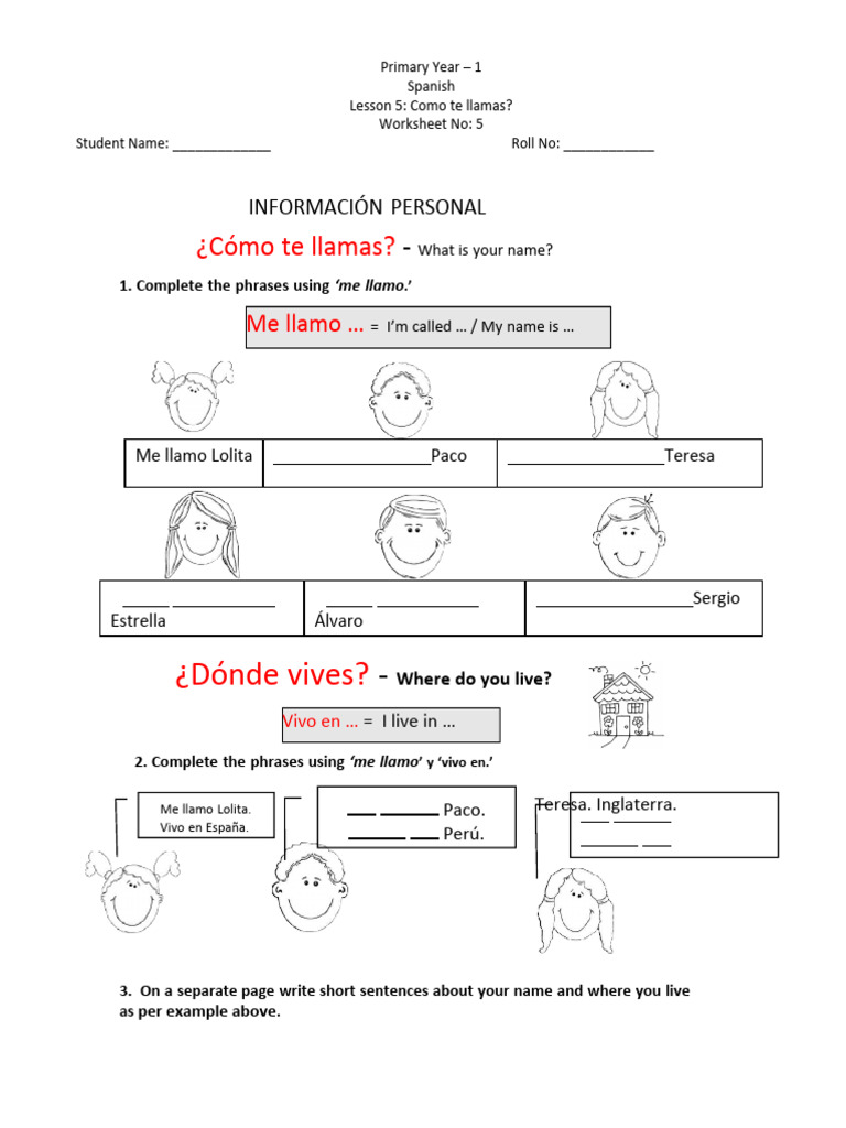 Yr3 Personal Information Worksheets | PDF