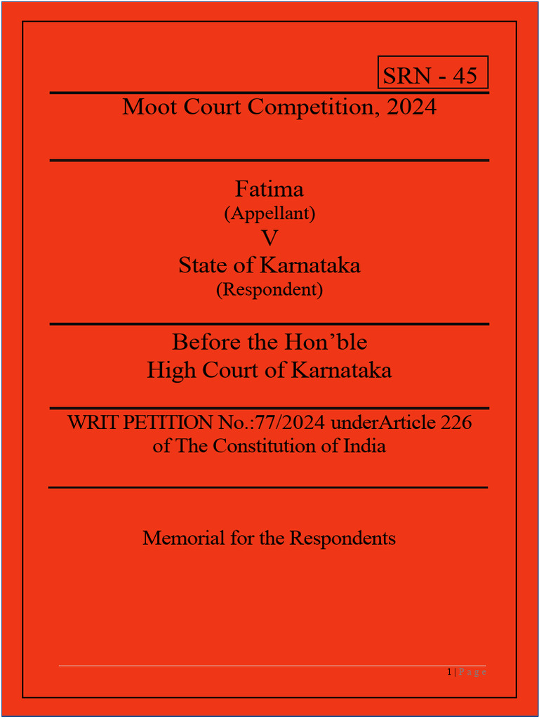 Shreyas Moot Memorial Respondent Final | PDF | Marriage | Burden Of Proof (Law)