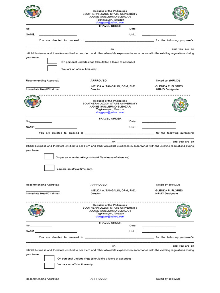 TRAVEL ORDER FORM revisedJGE | PDF