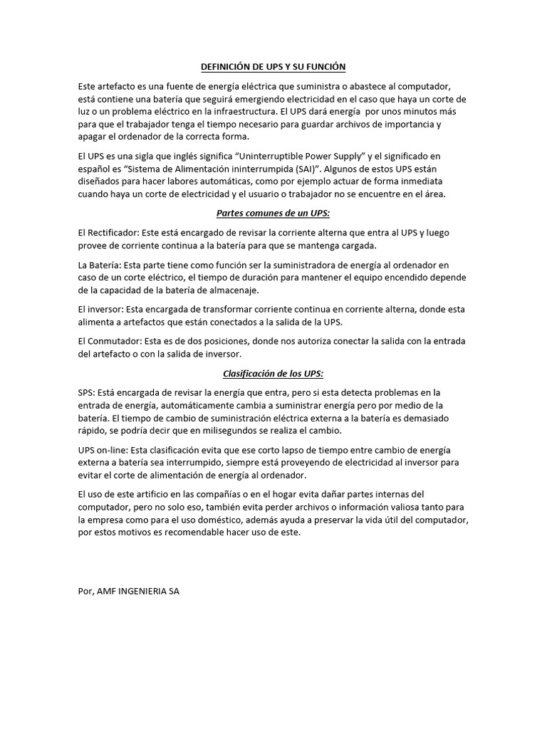 Definición de Ups Y Su Función | PDF | Ingenieria Eléctrica | Electricidad