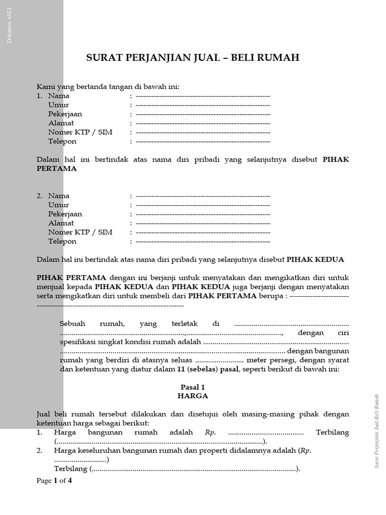 CONTOH SURAT PERJANJIAN JUAL BELI RUMAH | PDF