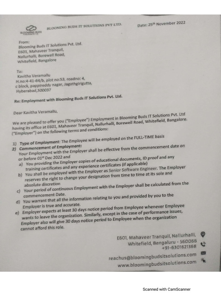 BBIS Offer Letter | PDF