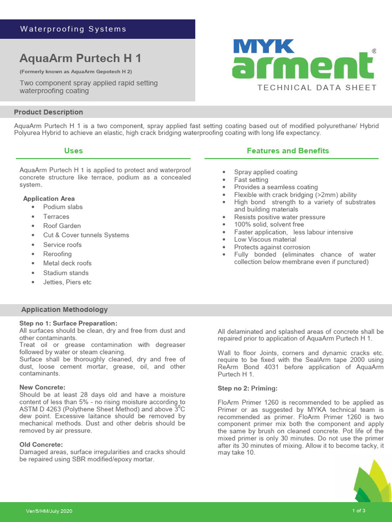 AquaArm Purtech H 1 Ver5 | PDF | Coating | Concrete