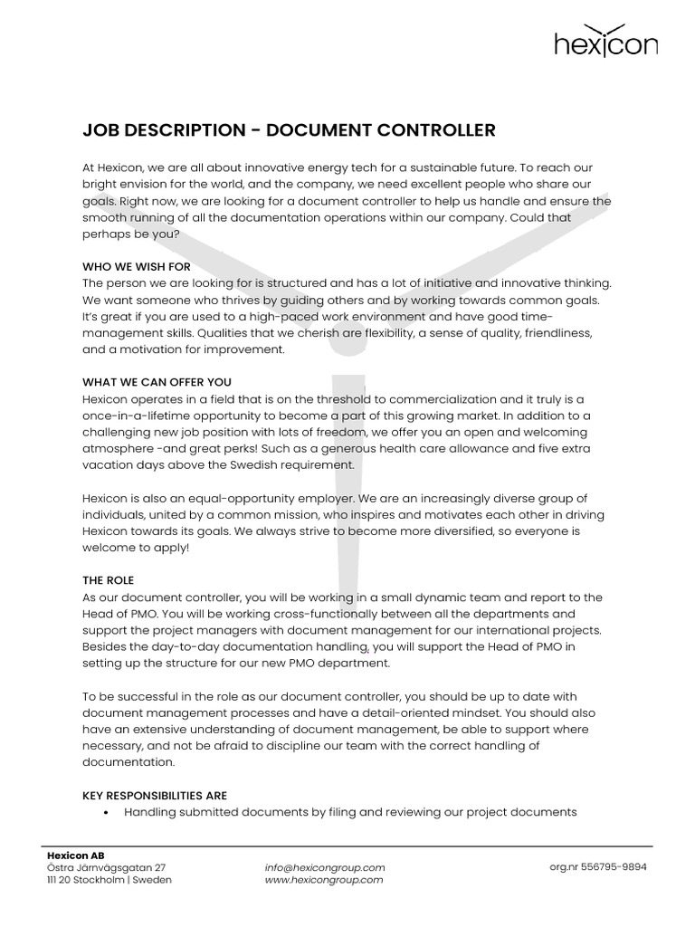 JOB-DESCRIPTION-DOCUMENT-CONTROLLER-2023 | Download Free PDF | Share ...