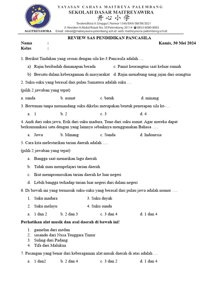 Pilihan Ganda Sas Pendidikan Pancasila | PDF