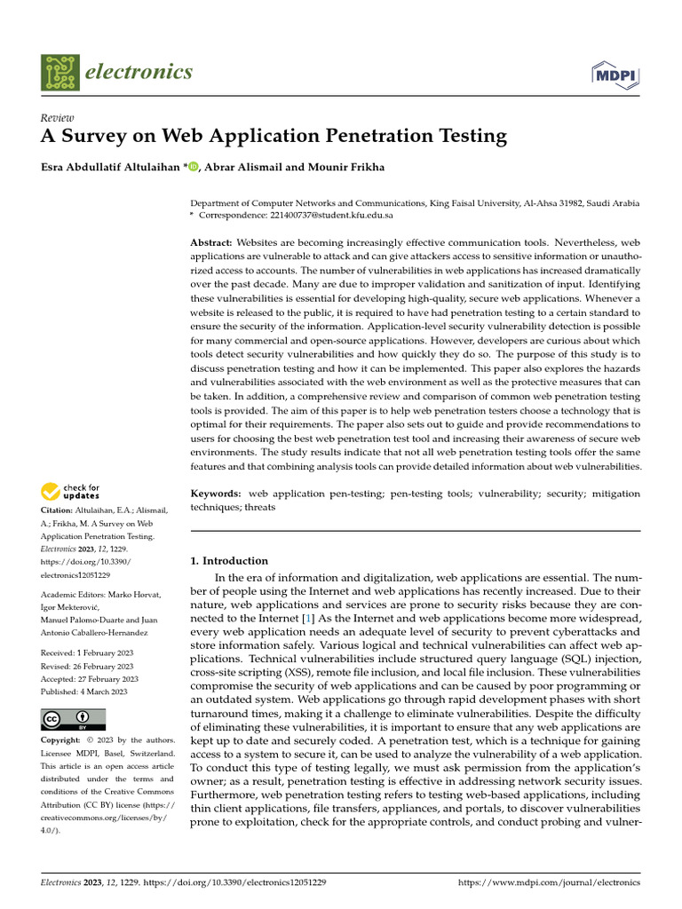 A Survey On Web Application Penetration Testing | PDF | Penetration ...