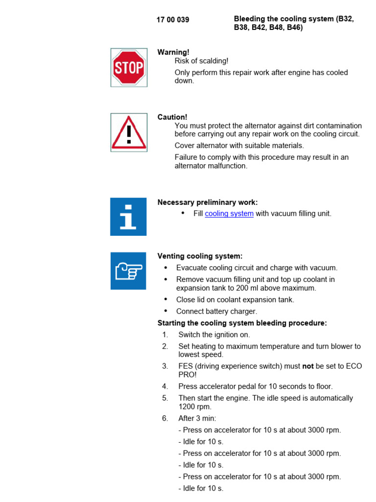 17 00 039 Bleeding The Cooling System (B32, B38, B42, B48, B46) | PDF ...
