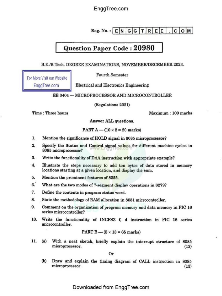 EE3404 Microprocessor and Microcontroller Nov Dec 2023 Question Paper Download | PDF