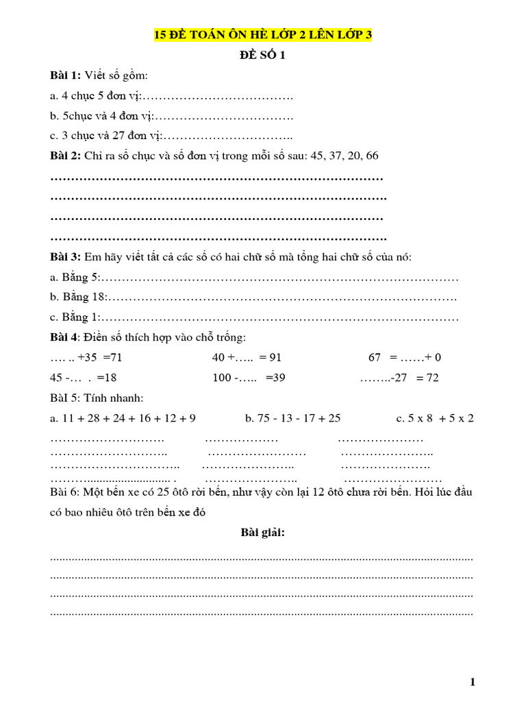 15 de Toan On He Lop 2 Len Lop 3 - 56202416 | PDF