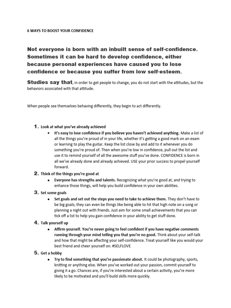6 Ways To Boost Your Confidence | PDF | Cognitive Science | Behavior ...
