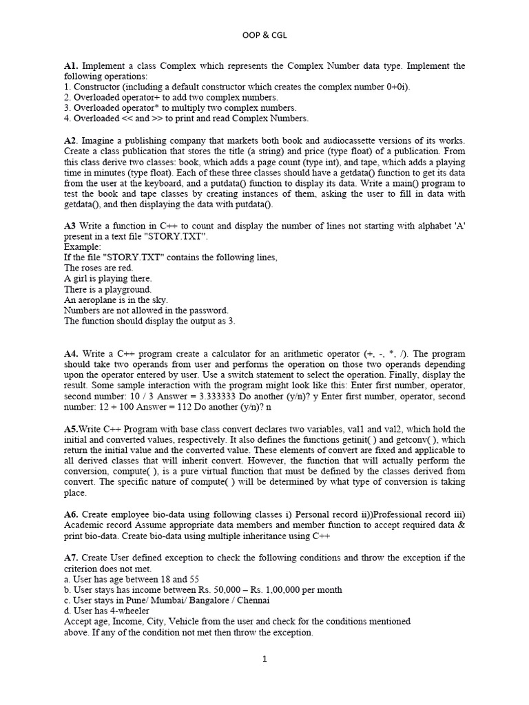 Oop CGL Practical Questions | PDF | C++ | Constructor (Object Oriented Programming)