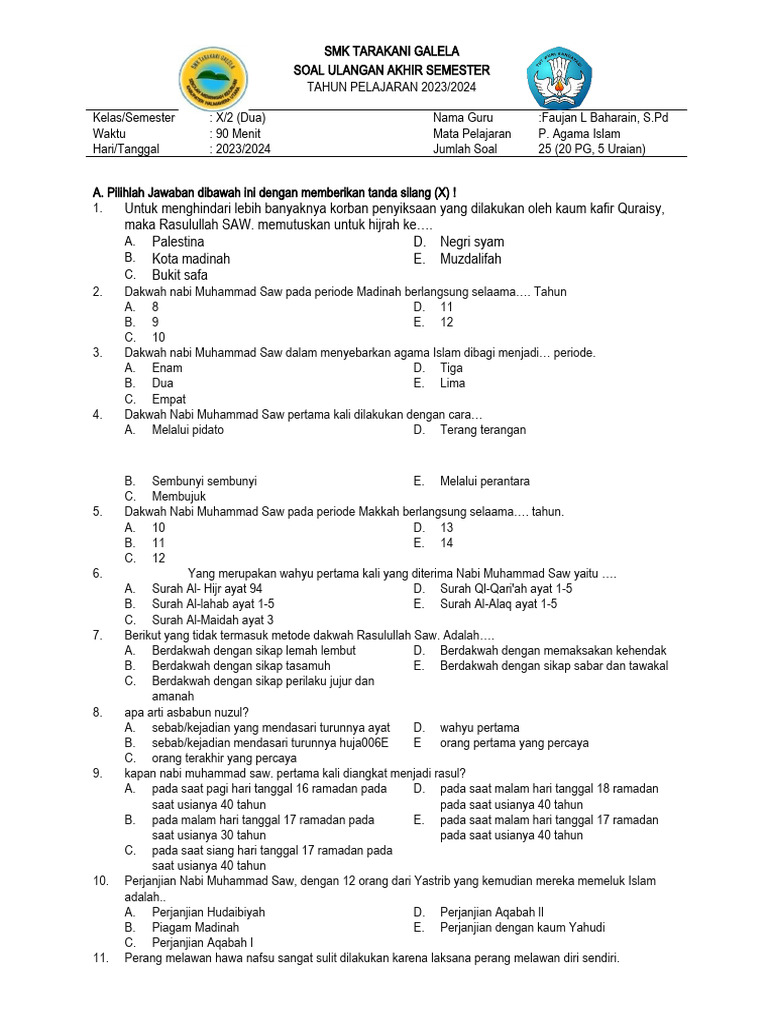 Soal PAI Kls 1 Semester 2 | PDF