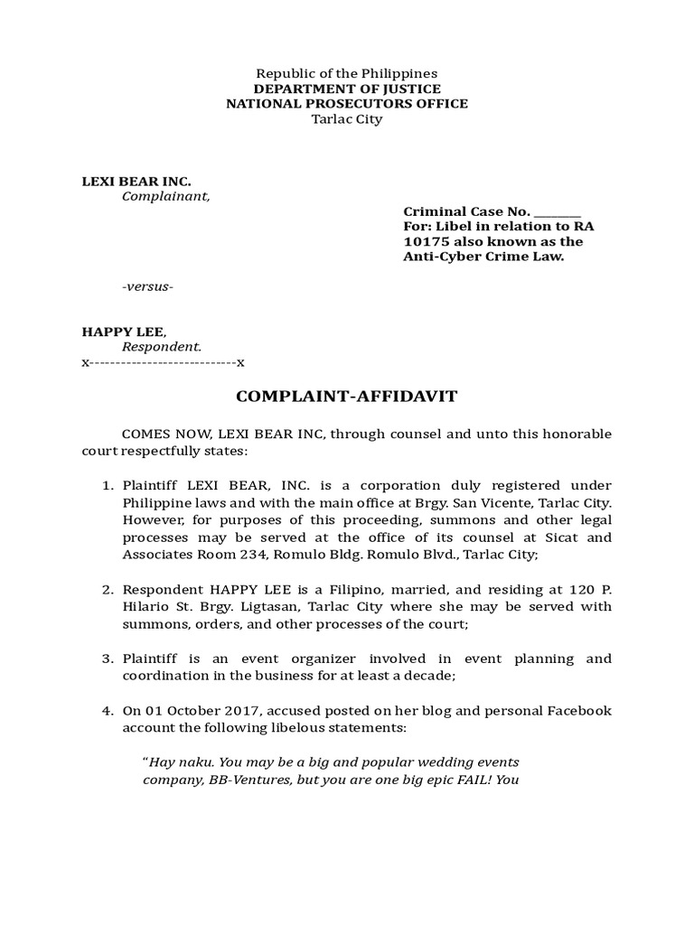 Sample Complaint | Download Free PDF | Defamation | Justice