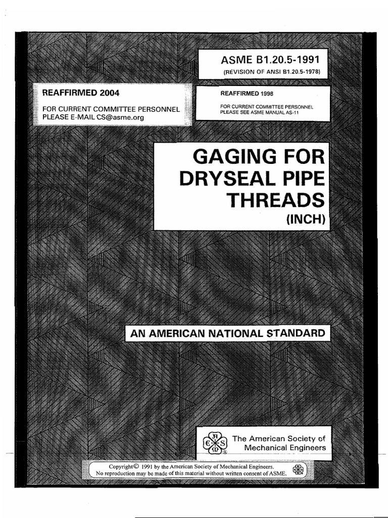 ASME B1.20.5-1991 Gaging For Dryseal Pipe Threads | PDF