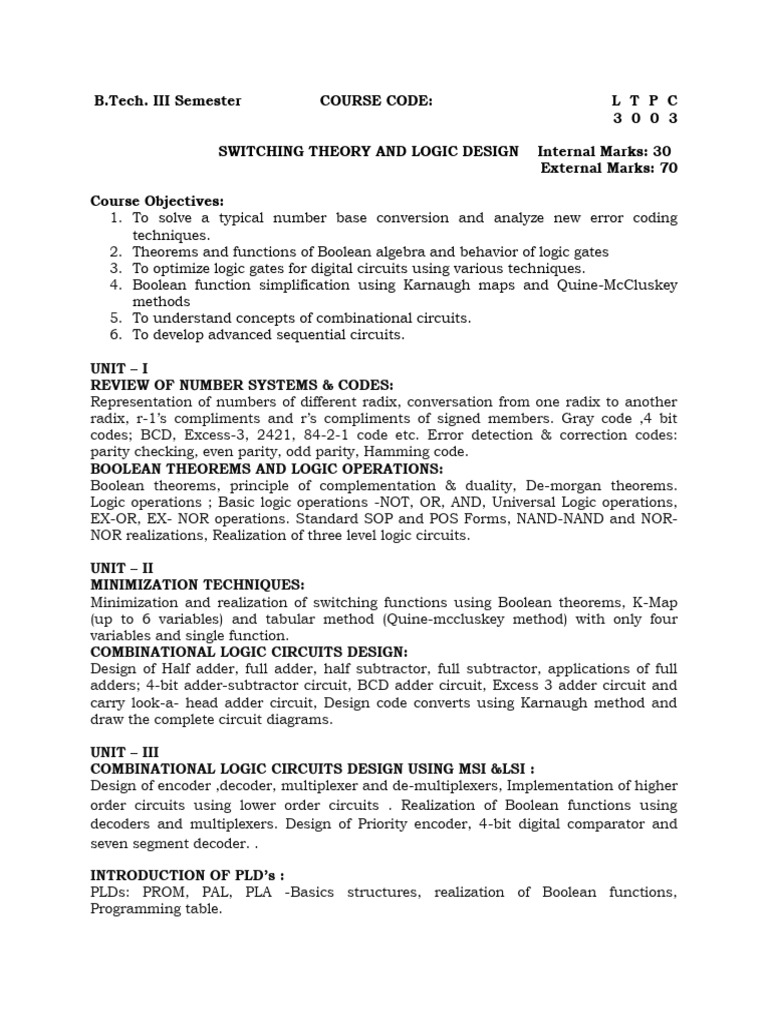 Ii Year-I - Sem STLD | PDF | Boolean Algebra | Teaching Mathematics