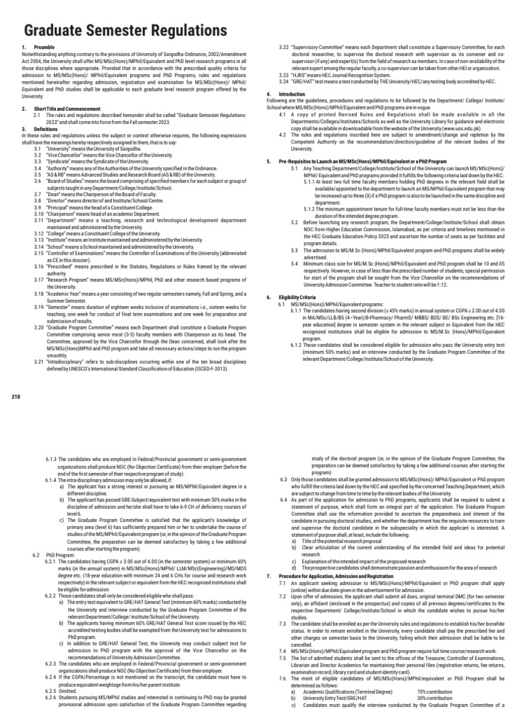 Graduate Semester Regulations 2023 | PDF | Thesis | Doctor Of Philosophy