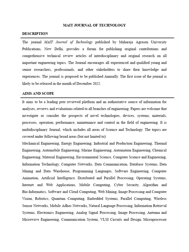 AIMS and Scope of Journal | PDF | Computing | Engineering