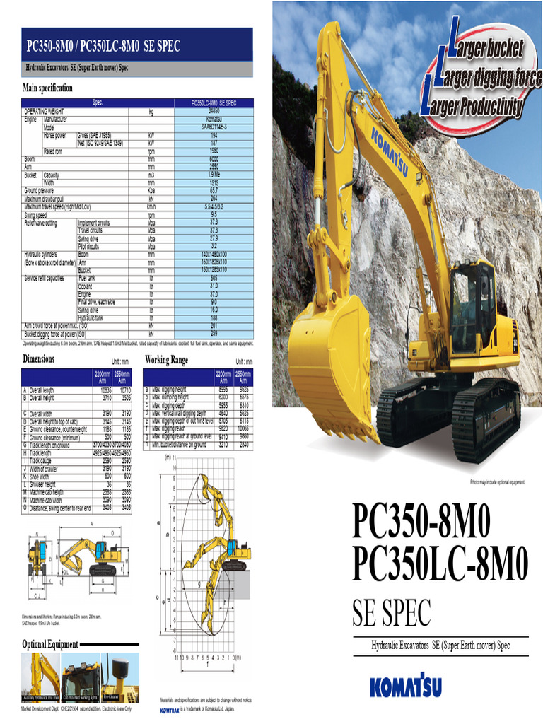 PC350-8M0 PC350LC-8M0: Se Spec | PDF | Horsepower | Mechanical Engineering