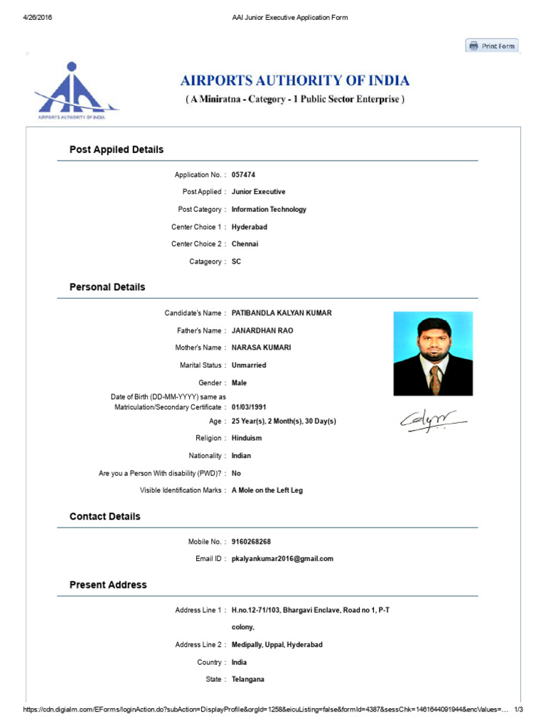AAI Junior Executive Application Form | PDF