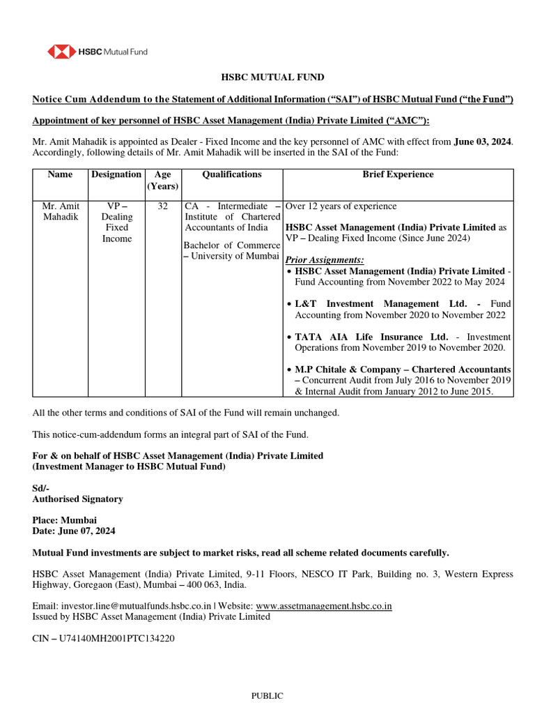 Appointment of Key Personnel | PDF | Investing | Financial Services