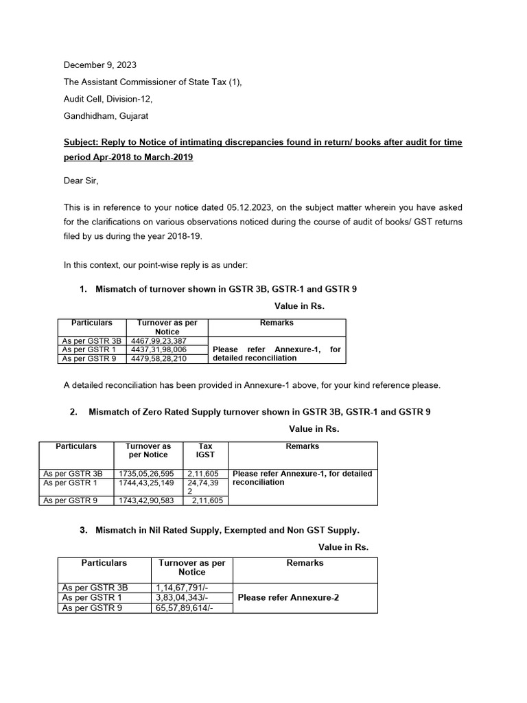 GST Audit Discrepancy Response | PDF | Value Added Tax | Revenue
