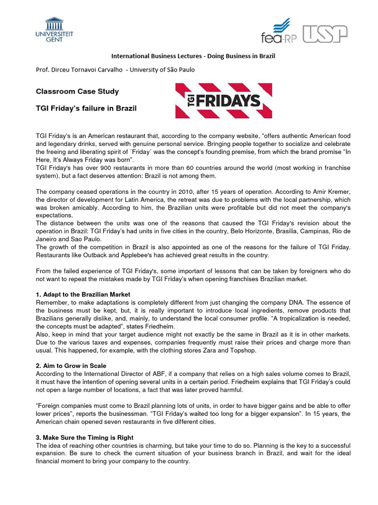 TGI Friday Case Study | PDF | Brazil | Prices