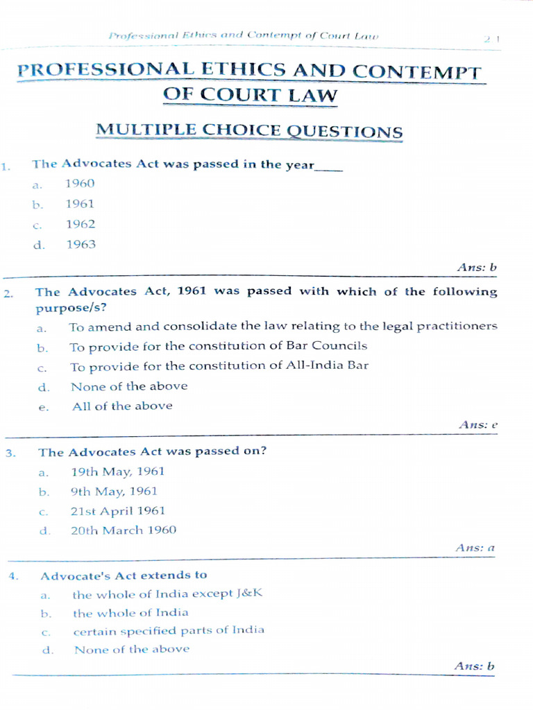 Ethics MCQ | PDF | Advocate | Public Law