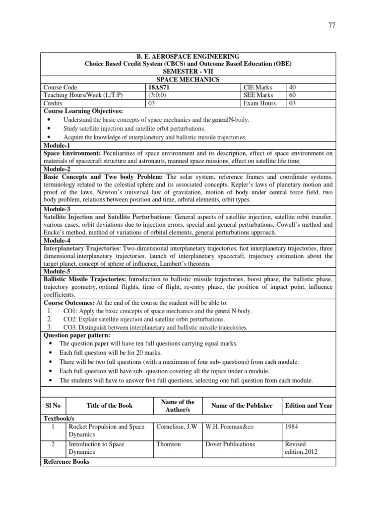 Space Mechanics and Space Simulation Lab - SYLLABUS | PDF | Orbit ...